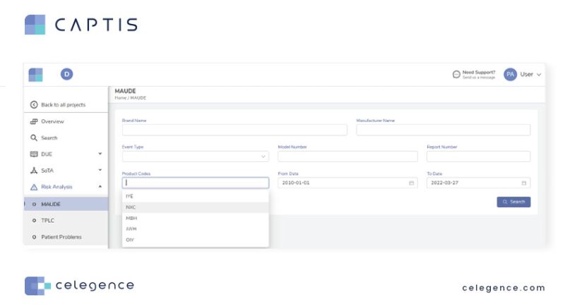 FDA MAUDE / TPLC Integration - CAPTIS™ Feature