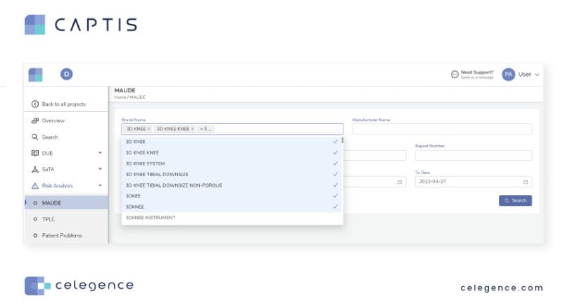 FDA MAUDE / TPLC Integration - CAPTIS™ Feature